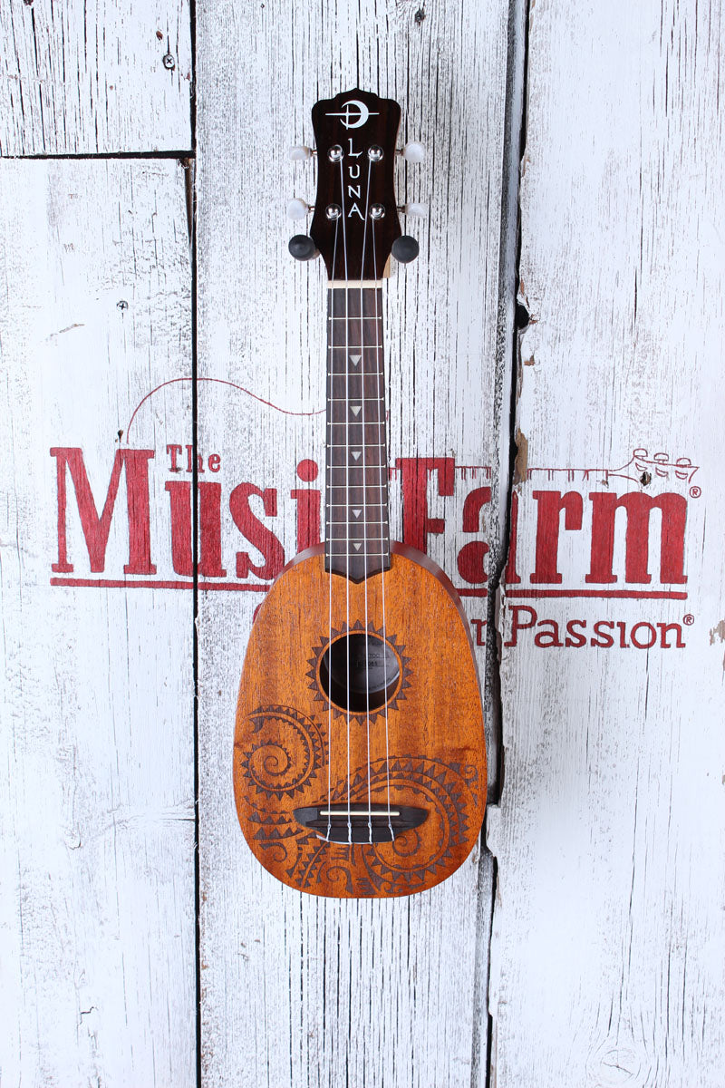 Luna UKE TATTOO Soprano Pineapple Ukulele Set w Pitch Pipe Chord Chart ...
